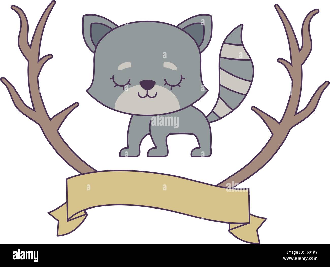 cute cat animal with ribbon and branches vector illustration design ...