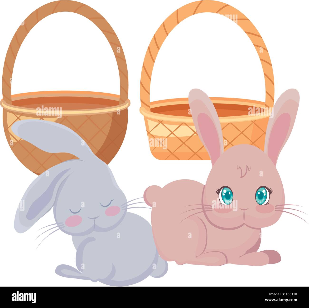 cute rabbits in baskets wicker vector illustration design Stock Vector ...