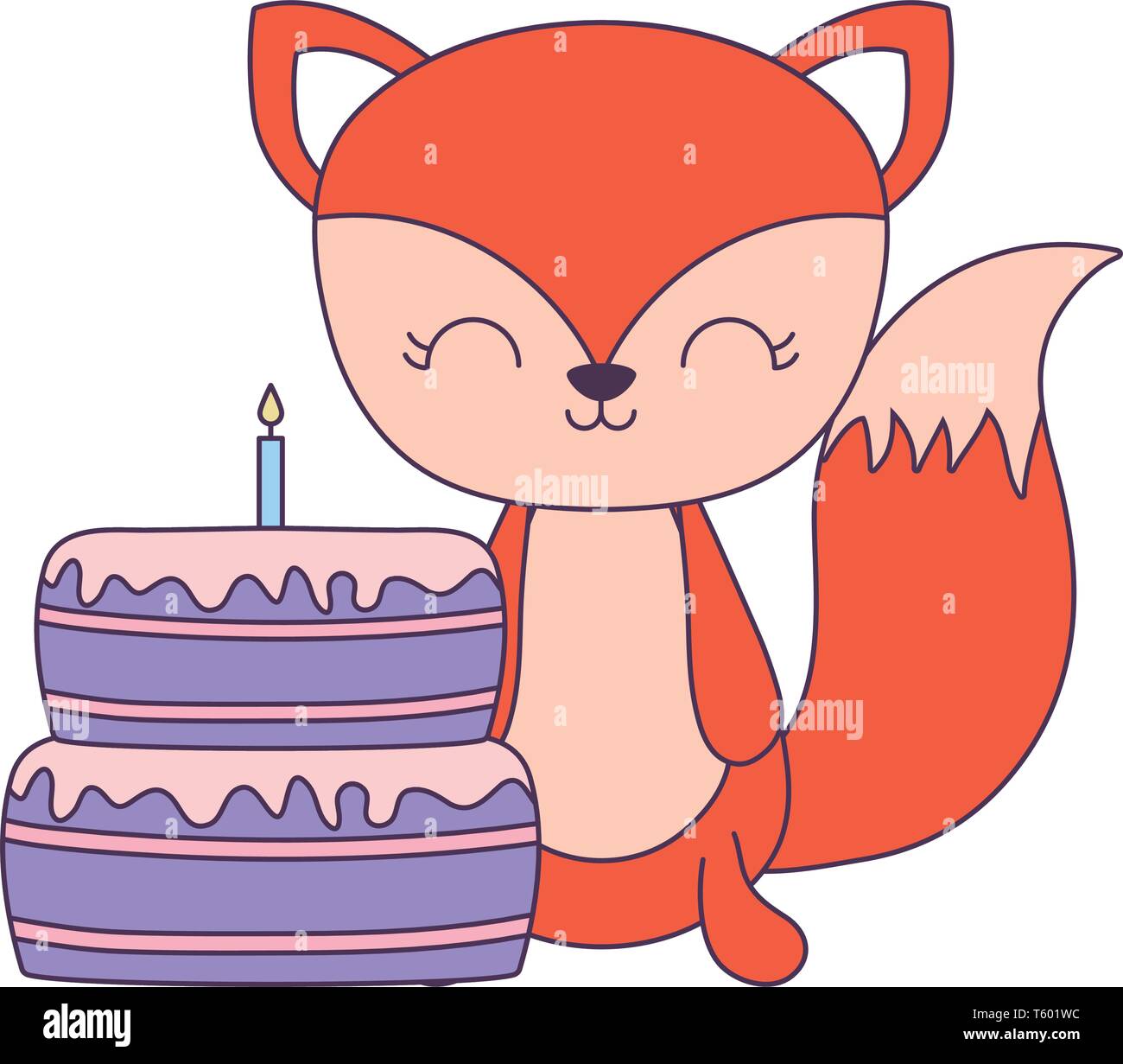 cute fox with cake of birthday vector illustration design Stock Vector ...