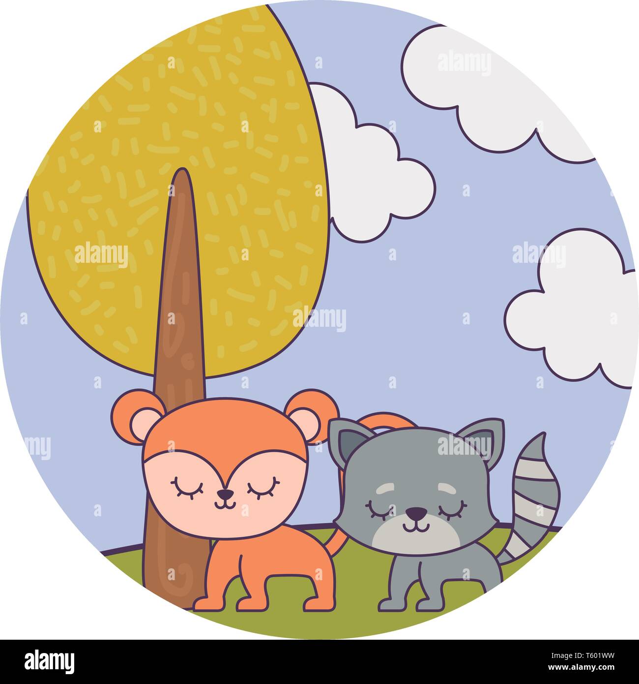 cute monkey with cat in landscape vector illustration design Stock ...