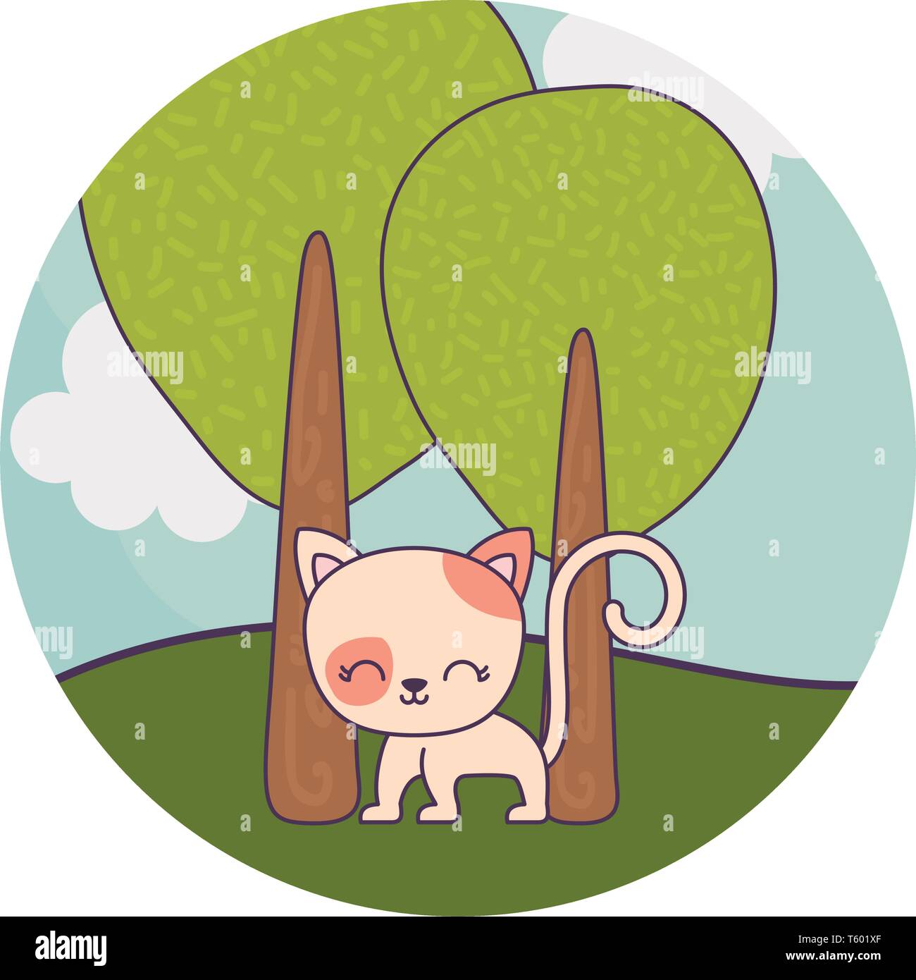 cute cat animal in landscape scene vector illustration design Stock ...