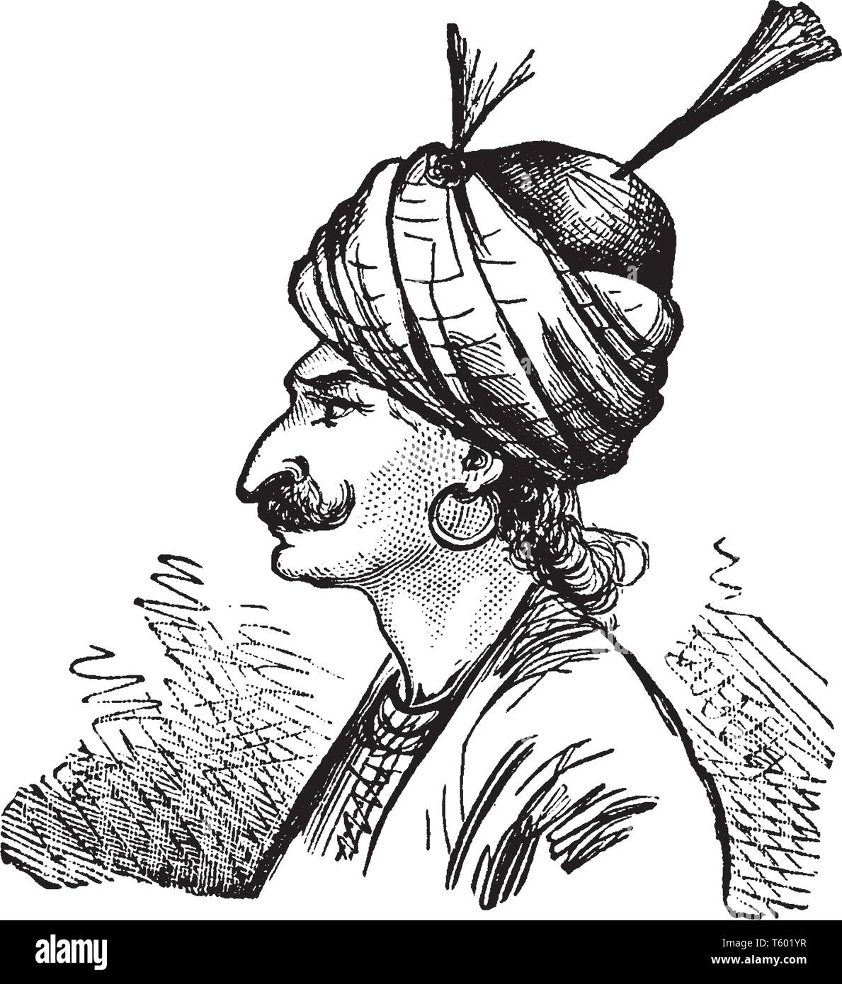 Indian who is a native of India, vintage line drawing or engraving ...