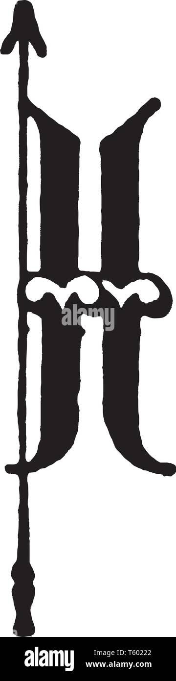 An old English letter I fancy text, vintage line drawing or engraving ...