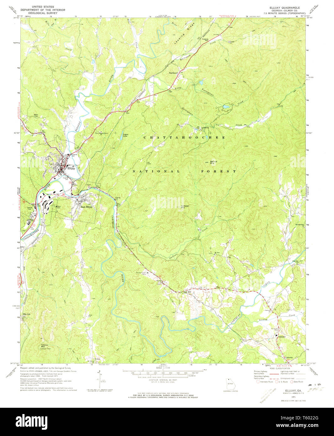 USGS TOPO Map Georgia GA Ellijay 245649 1971 24000 Restoration Stock ...