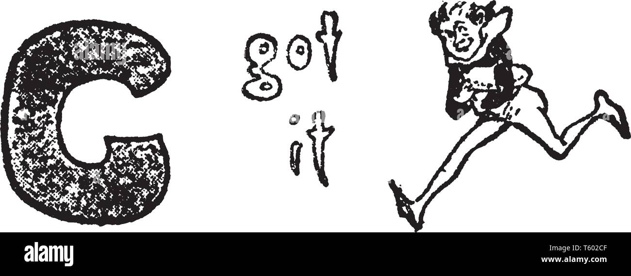 A capital letter G with got it, vintage line drawing or engraving ...