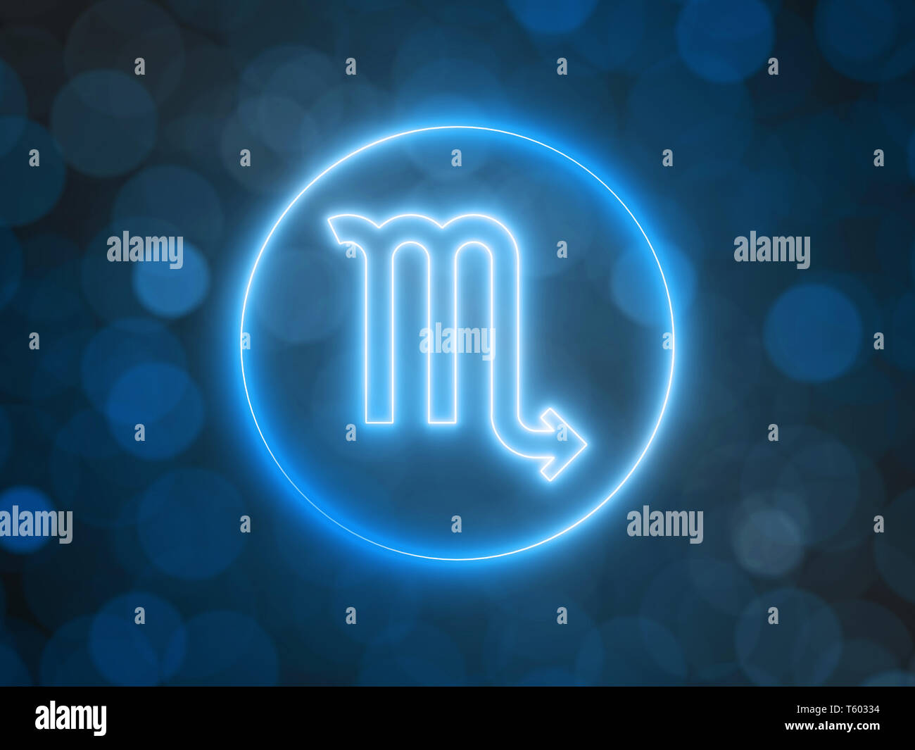 glowing neon sign of Scorpio with blurred bokeh background. 3d ...
