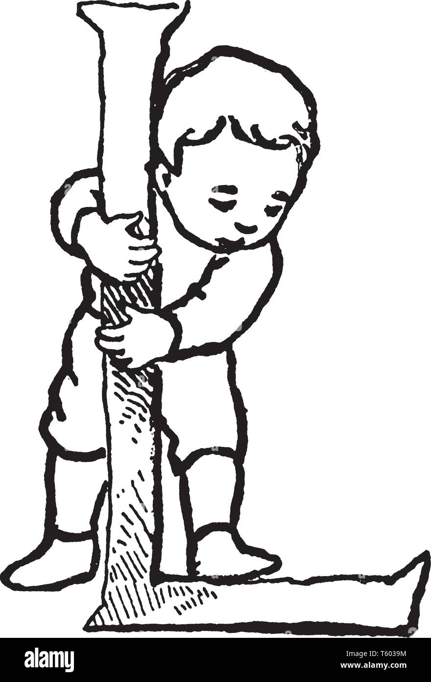 A capital letter L with baby, vintage line drawing or engraving ...