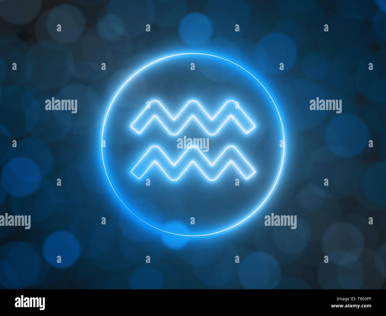 glowing neon sign of Aquarius with blurred bokeh background. 3d ...