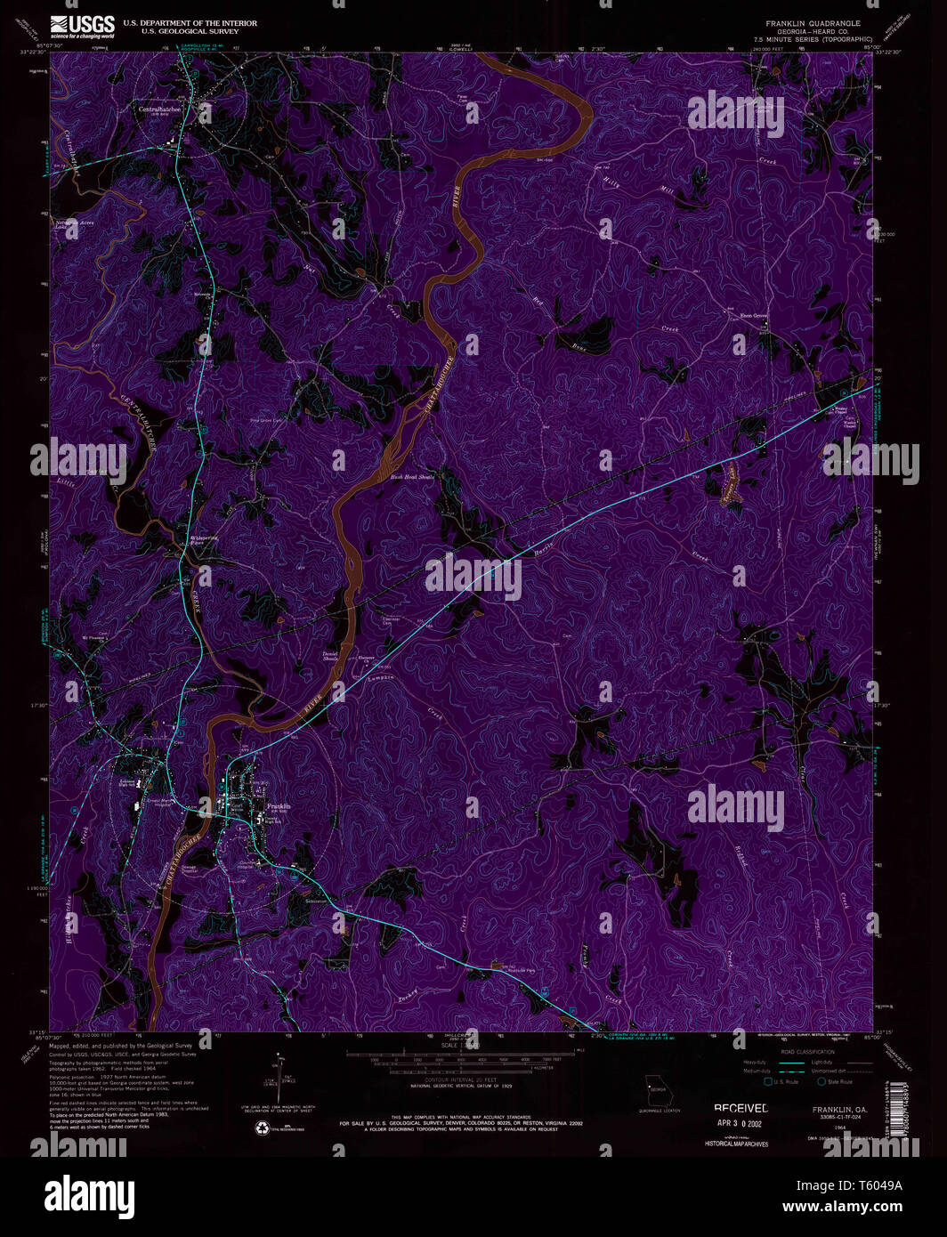 USGS TOPO Map Georgia GA Franklin 245749 1964 24000 Inverted ...