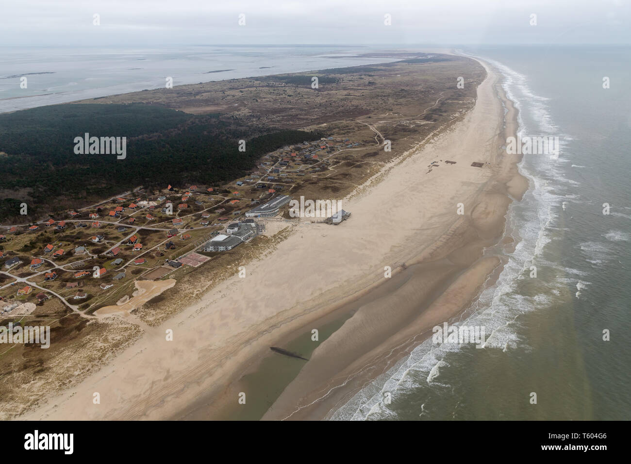 Aerial view Dutch island Vlieland with beach along North Sea Stock ...