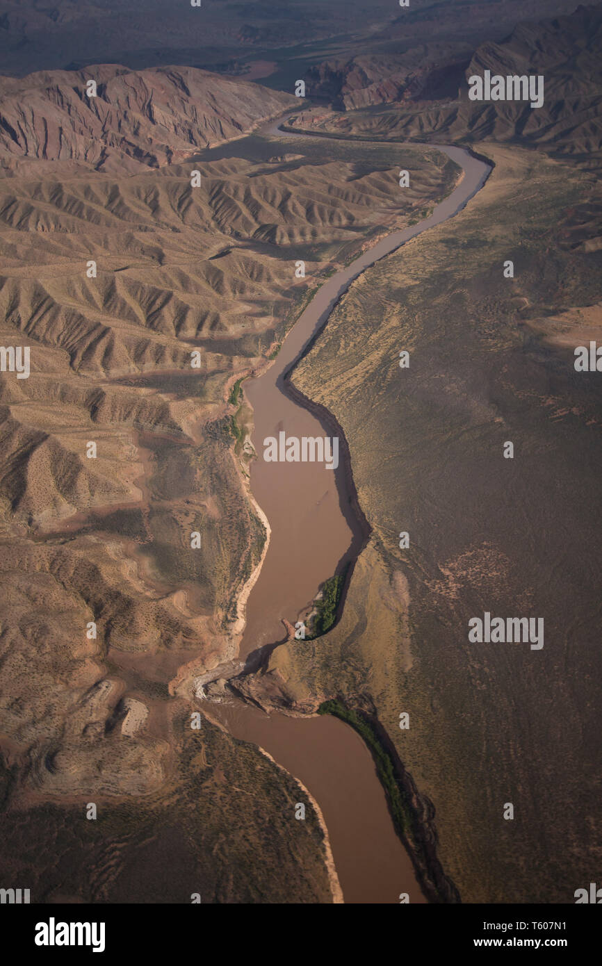 Colorado River flowing out of the Grand Canyon and into the Lake Mead ...