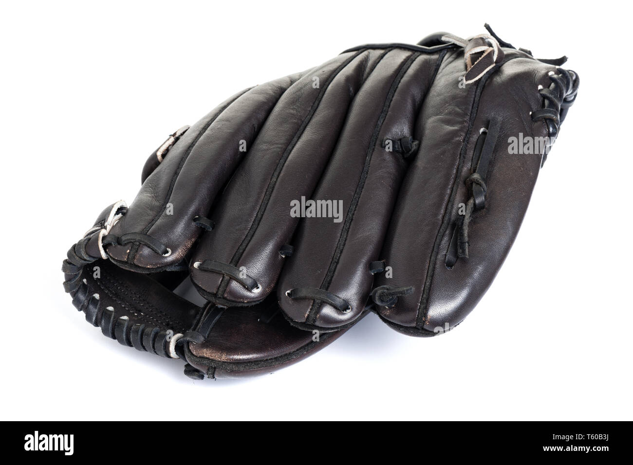 old chocolate brown baseball glove isolated over white background Stock ...