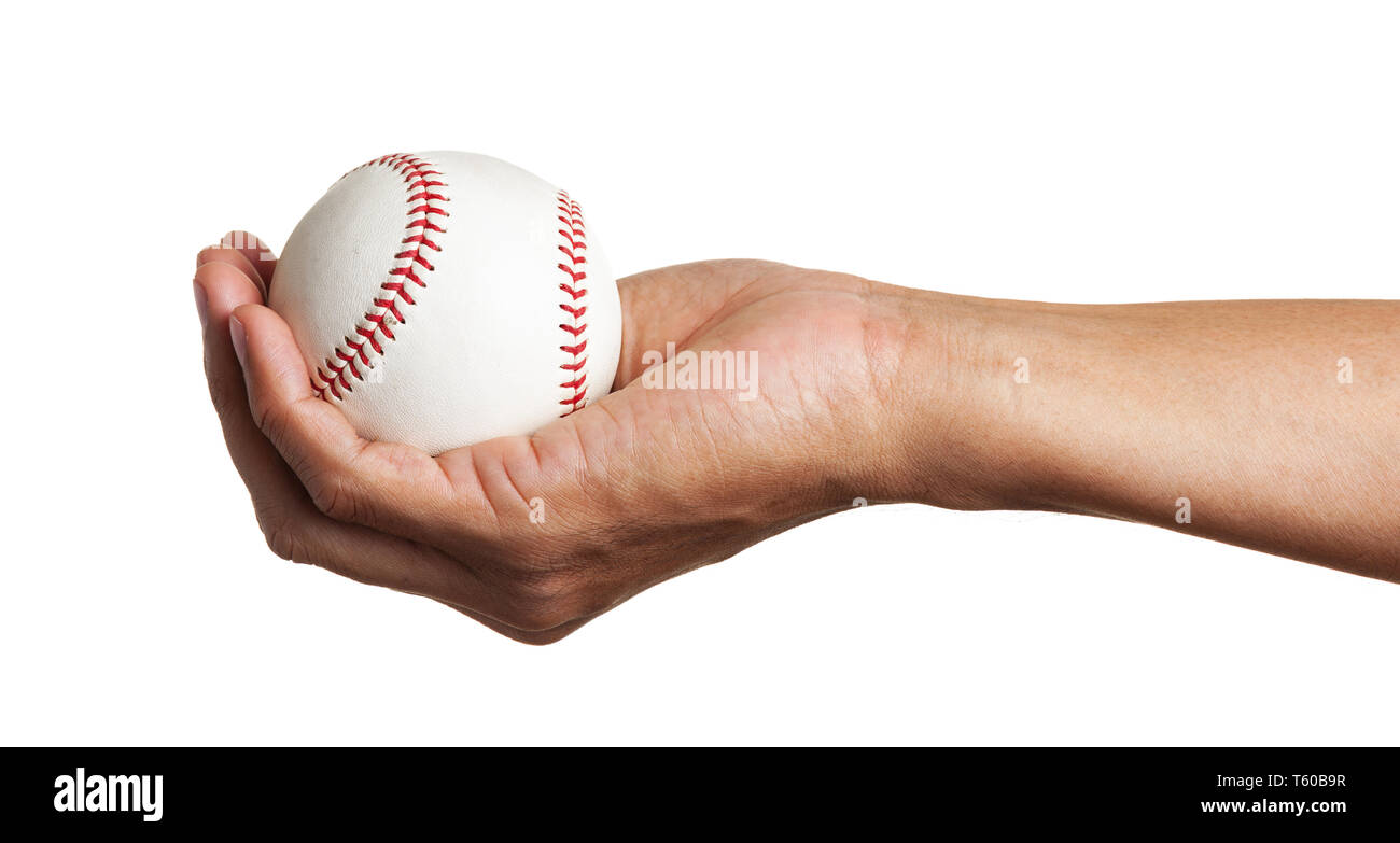 closeup baseball in man's hand, isolated over white background Stock ...
