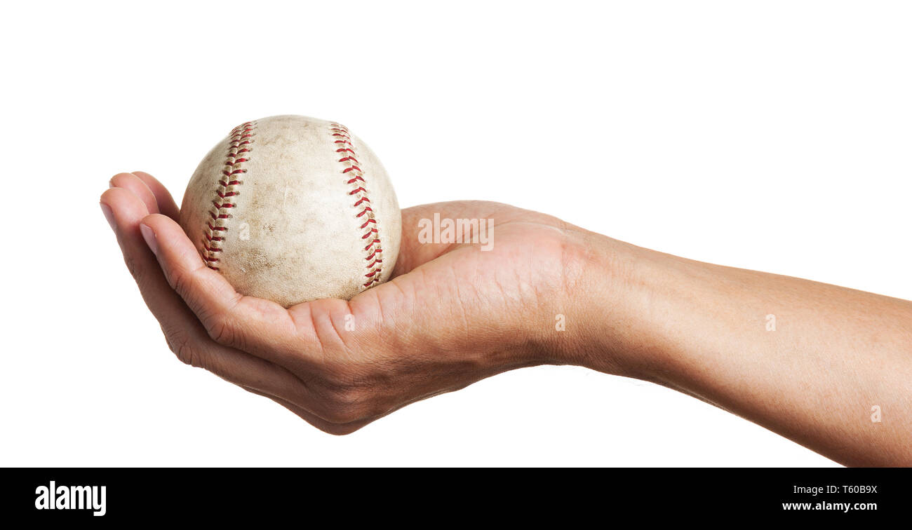 closeup baseball in man's hand, isolated over white background Stock ...