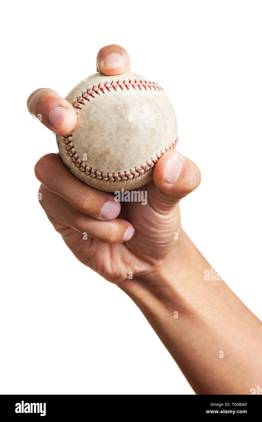 closeup baseball in man's hand, isolated over white background Stock ...