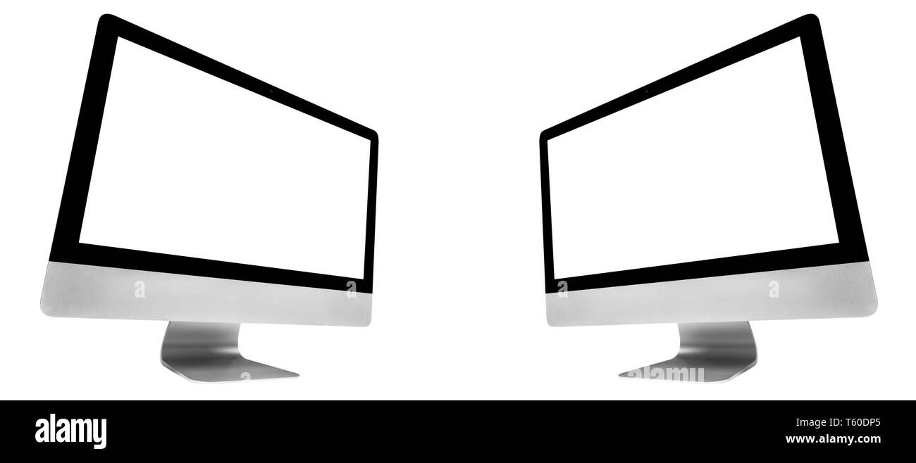 Laptop computer PC with blank screen mock up isolated on white ...