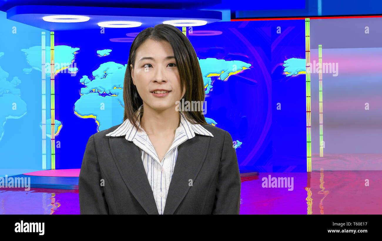 Newsreader In Television Studio Stock Photo More