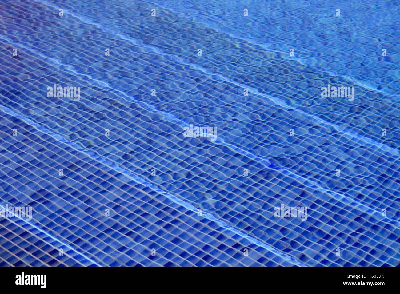 Blue Mosaic Tiled Swimming Pool Steps Seen Through Water - Image Stock ...