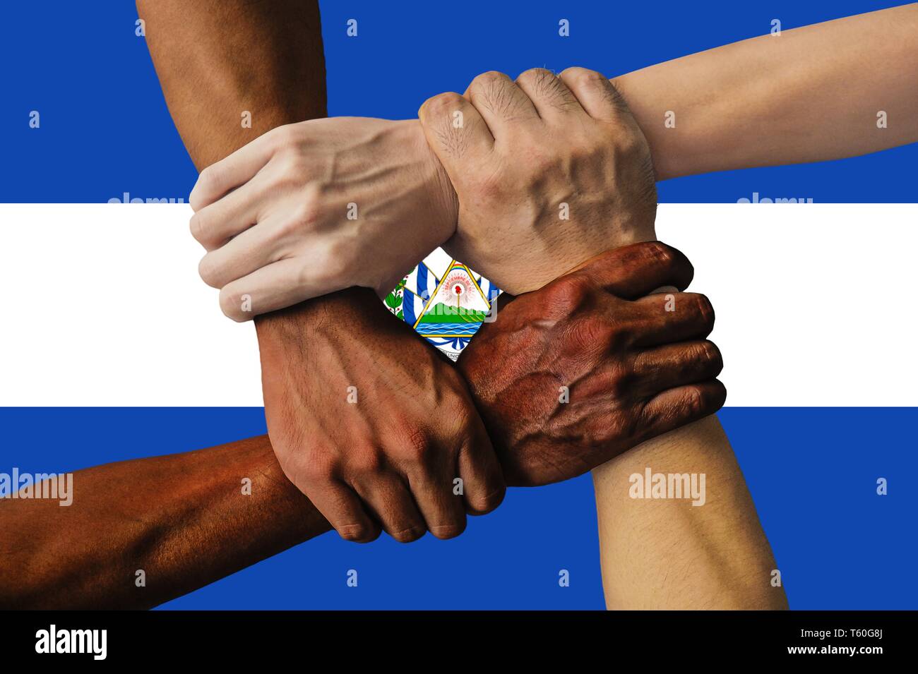 Flag of El Salvador, intergration of a multicultural group of young ...