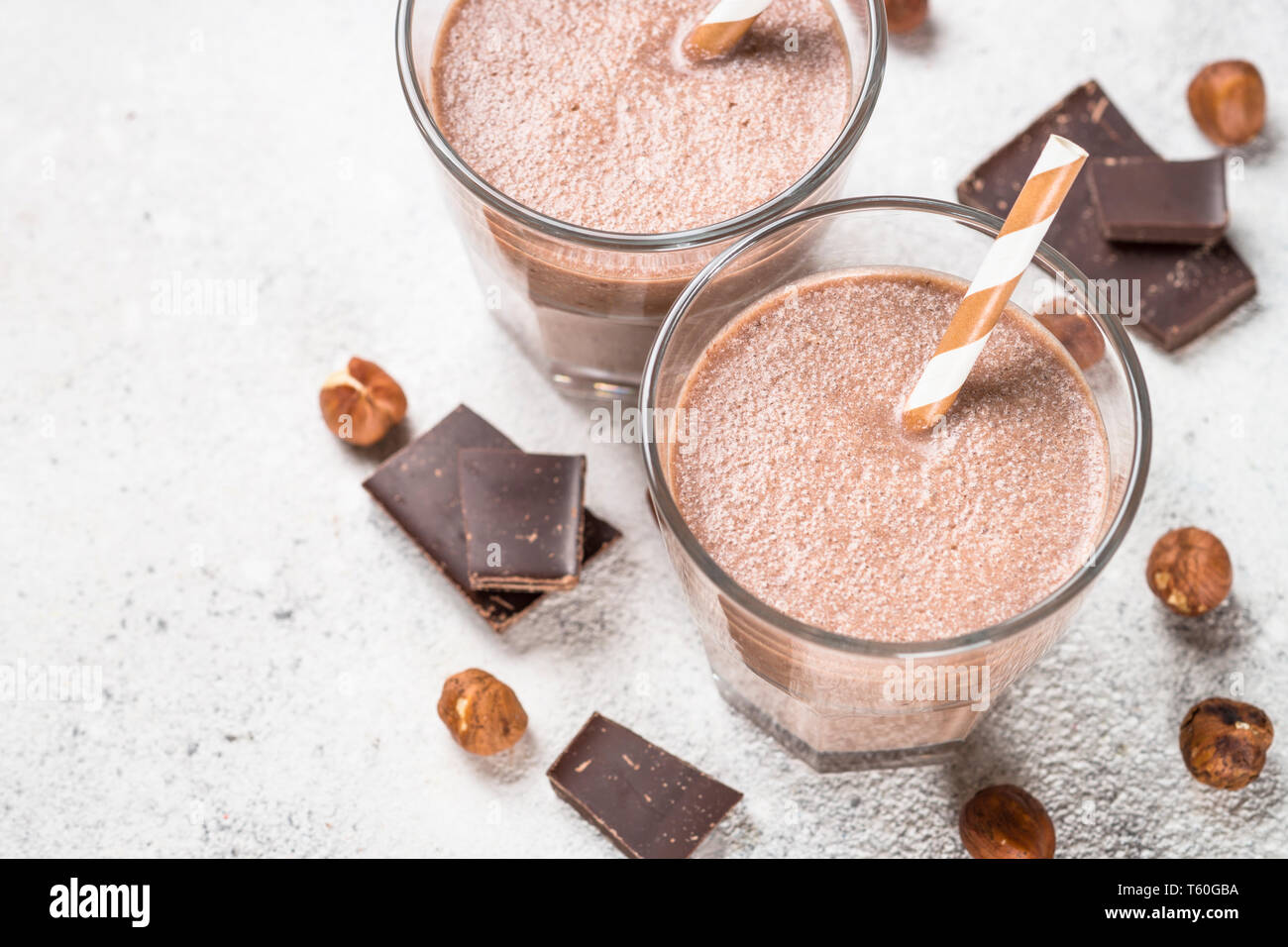 Chocolate coconut hazelnut milkshake or smoothie tclose up Stock Photo ...