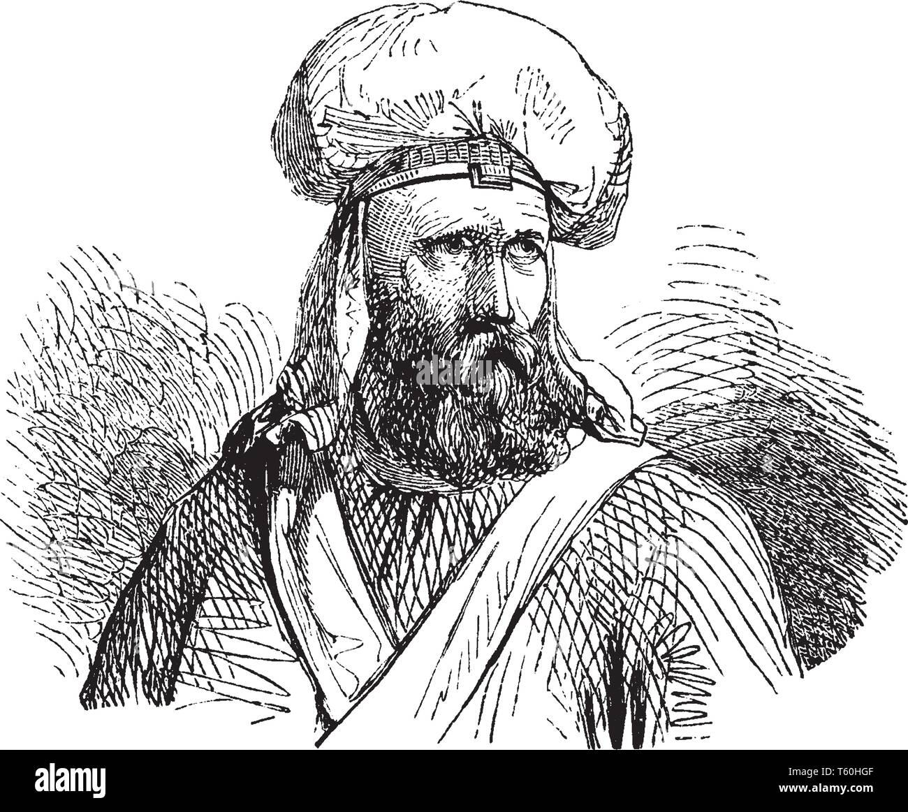 A man wearing turban, vintage line drawing or engraving illustration ...