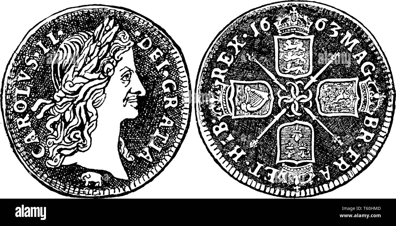 Guinea is an English gold coin of the value of 21 shillings, vintage ...