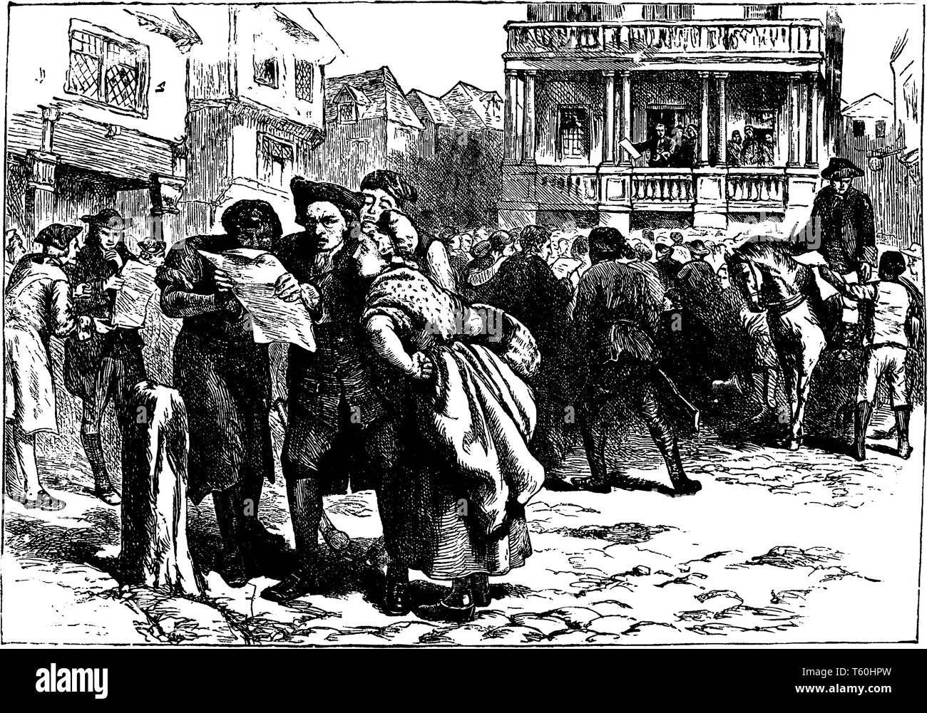 Group of people reading newspapers, vintage line drawing or engraving ...