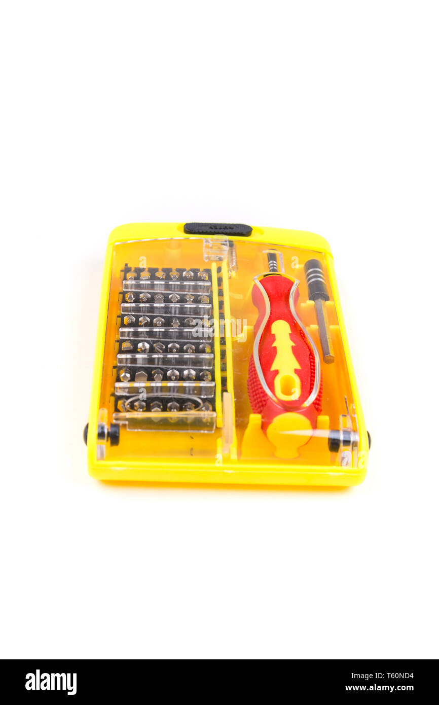 Red black and yellow screwdriver and tool bit set Stock Photo - Alamy