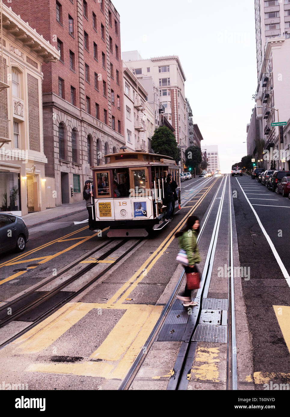 Cable car coming down a San Francisco street Stock Photo - Alamy