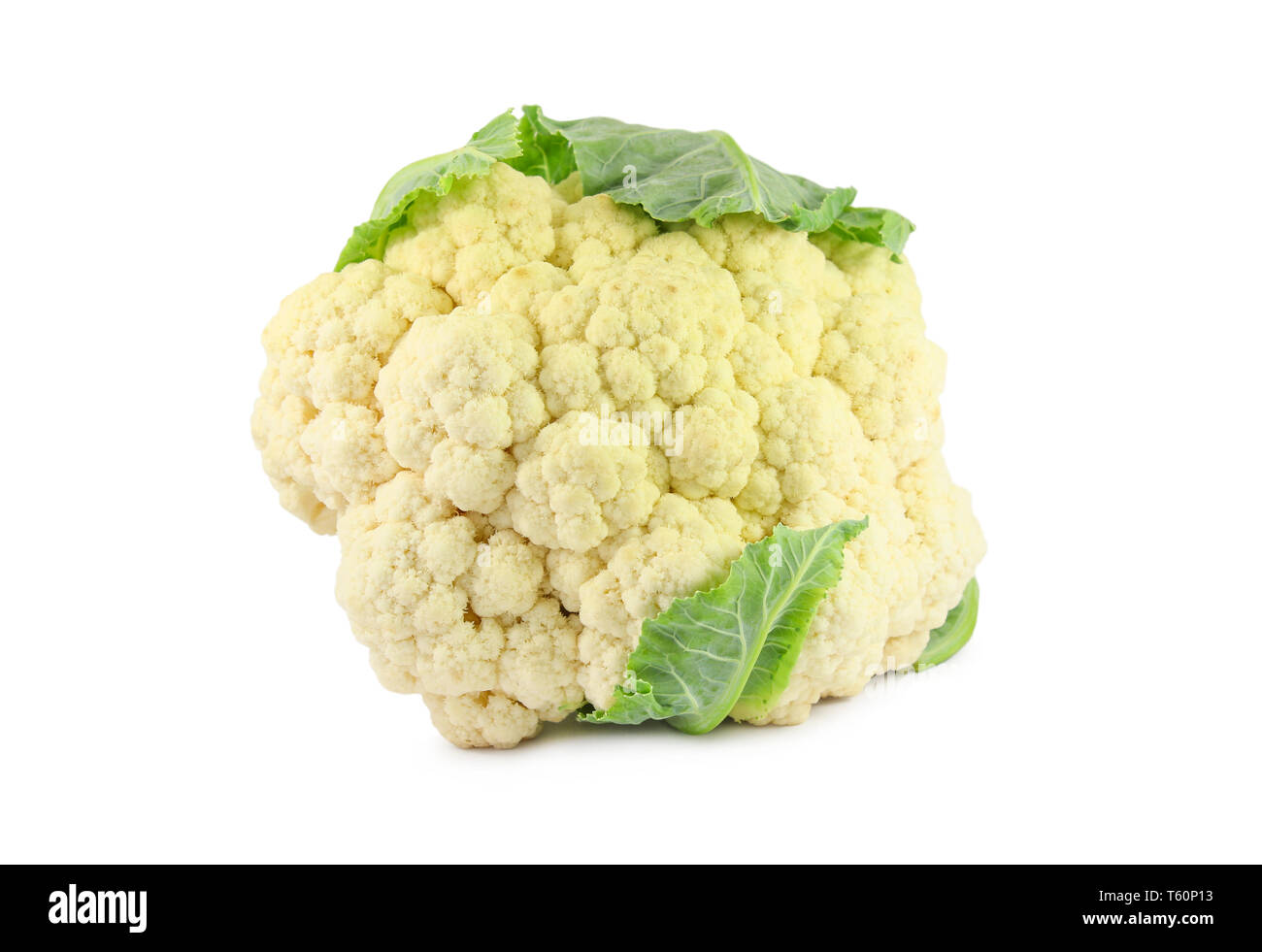 Ripe cauliflower with green leaves isolated on white background Stock ...