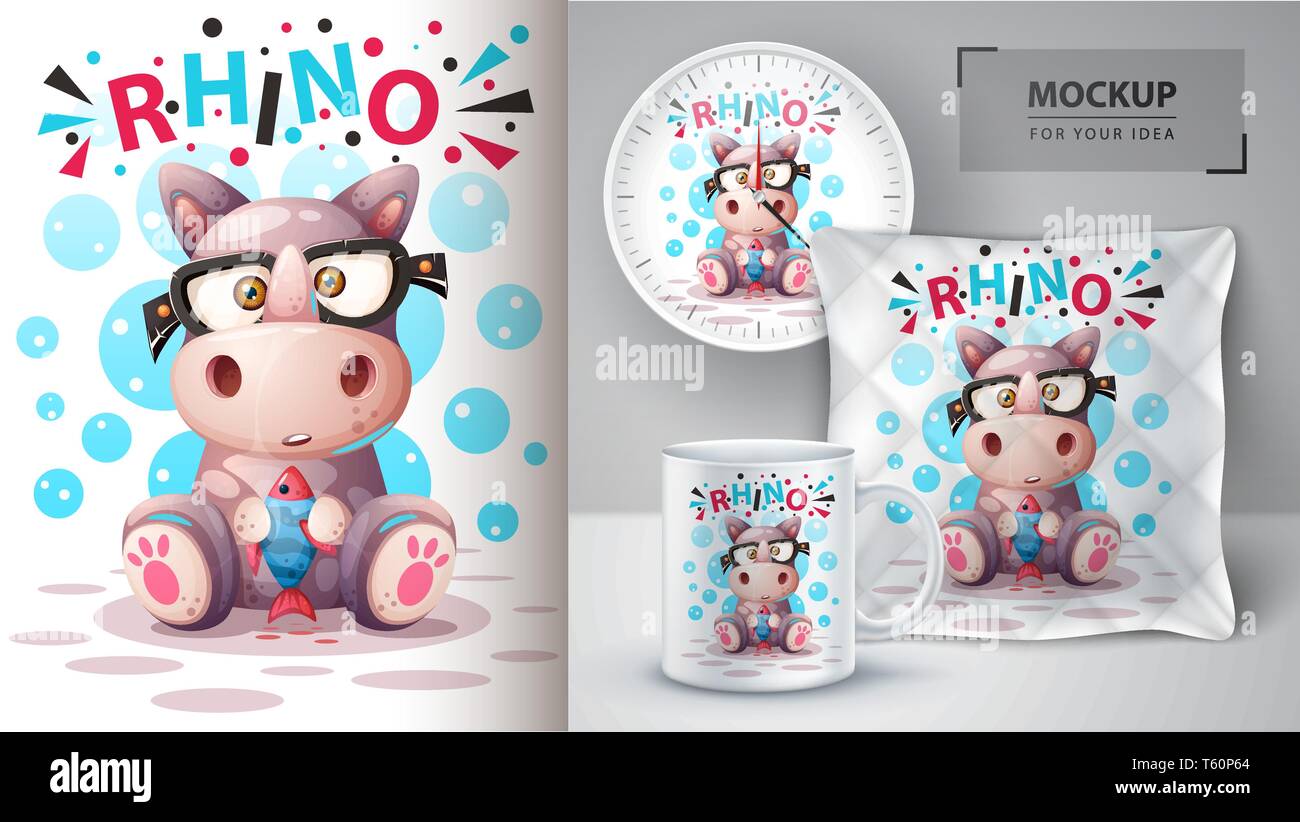 Cute rhino with fish- mockup for your idea Stock Vector Image & Art - Alamy
