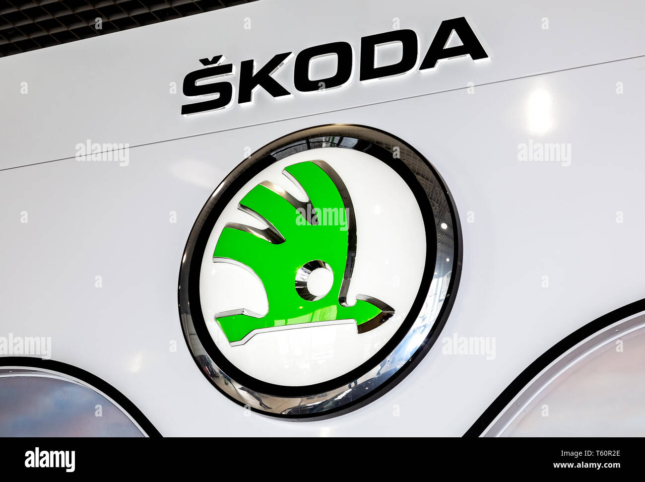 Samara, Russia - May 19, 2018: Skoda cars dealership sign. Skoda Auto ...