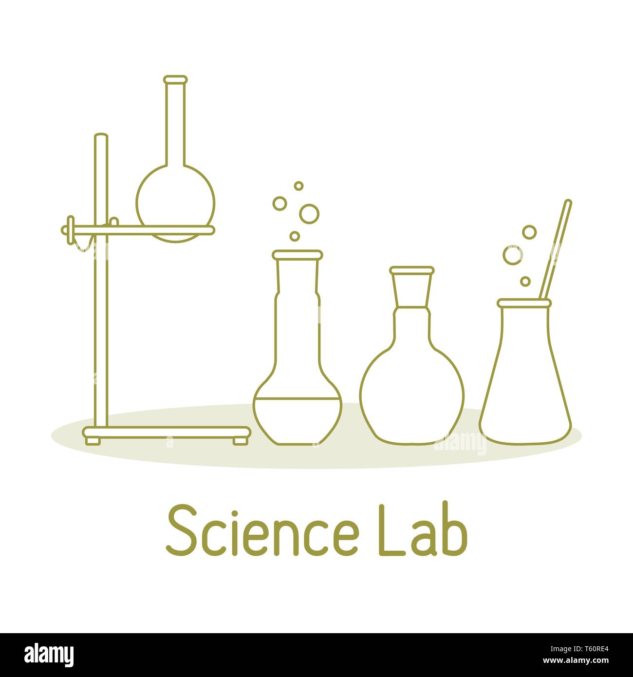 Vector science illustration with flasks, equipment stand. Laboratory ...