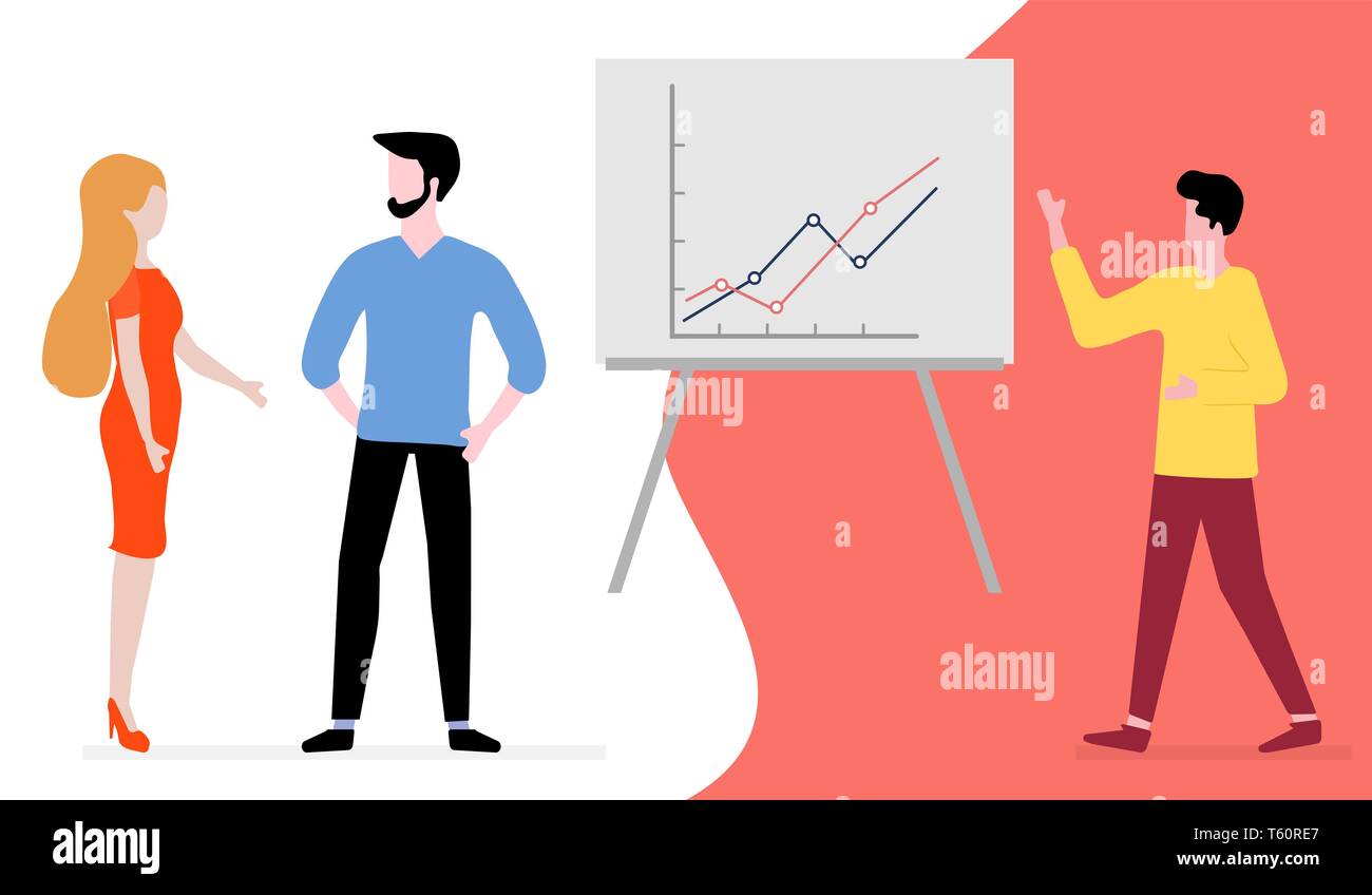 Vector illustration with people having business meeting. People discuss ...