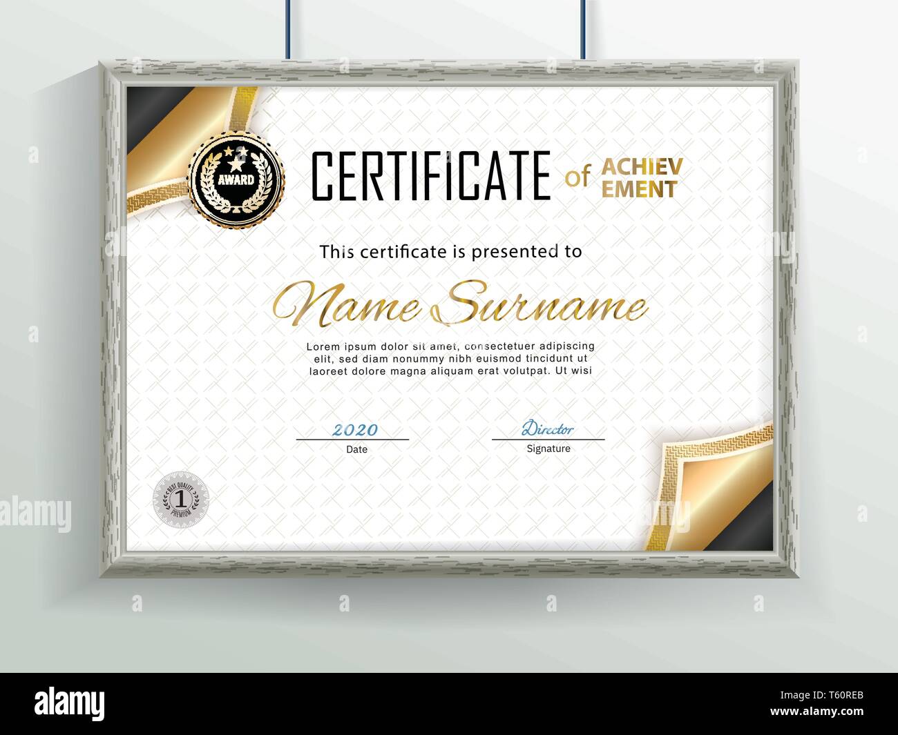 Official grey vector certificate with gold black design elements and ...