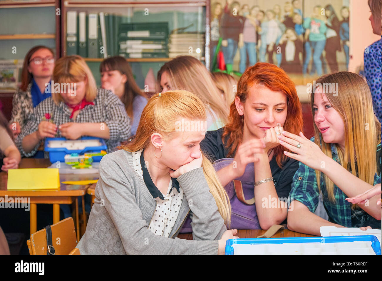 Girls students in the classroom at their desks Stock Photo - Alamy