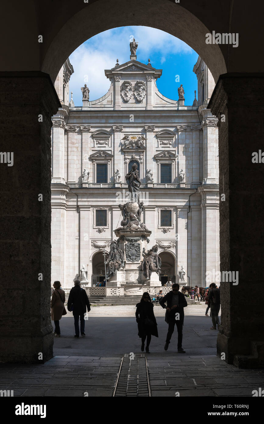 Domplatz Salzburg, view across the Domplatz towards the Baroque Marien ...
