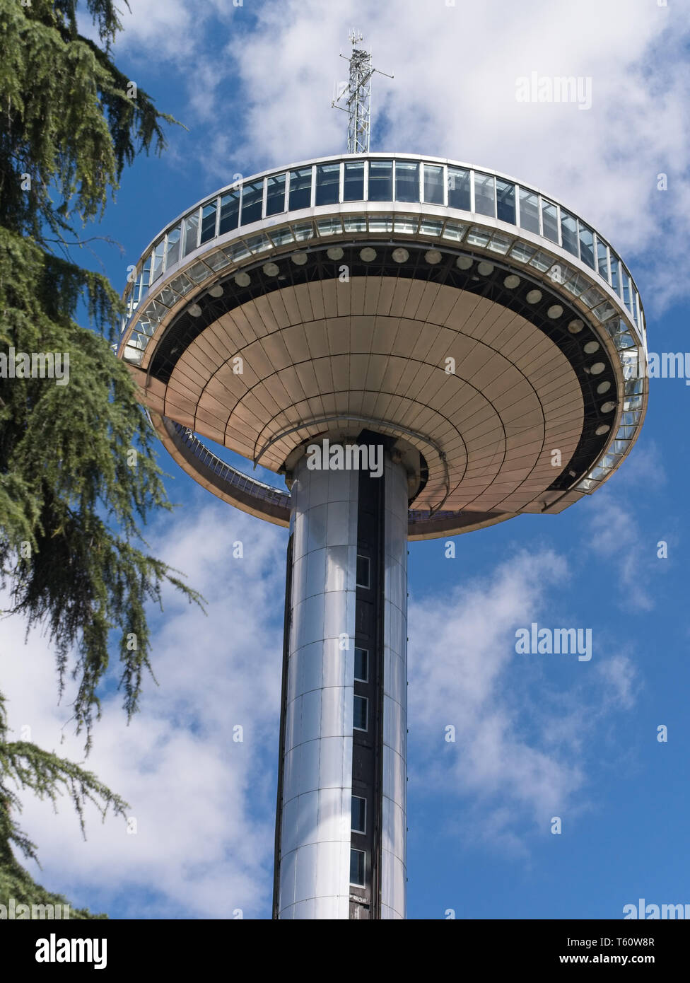 Close-up of the Faro de Moncloa Moncloa Lighthouse transmission tower ...