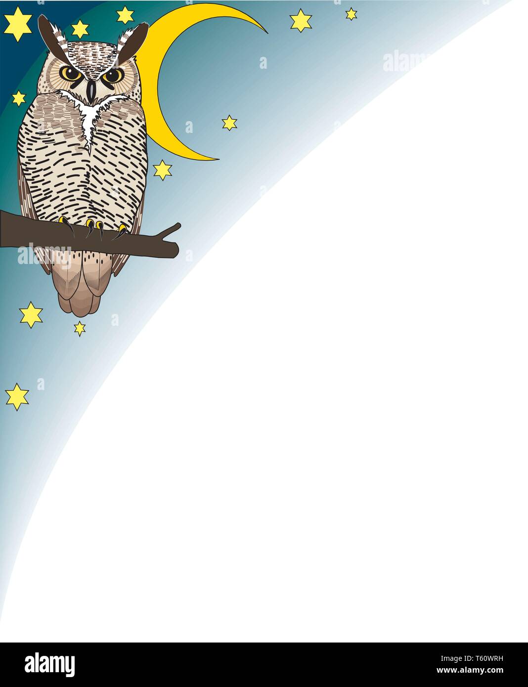 Owl in Moonlight Border Vector Illustration Stock Vector Image & Art ...