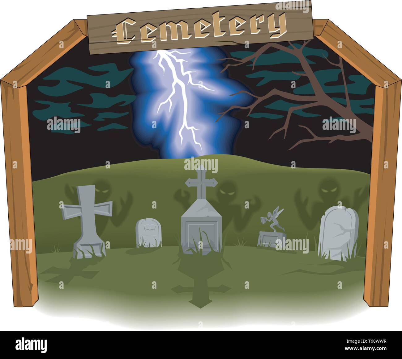 Haunted Graveyard Vector Illustration Stock Vector Image & Art - Alamy