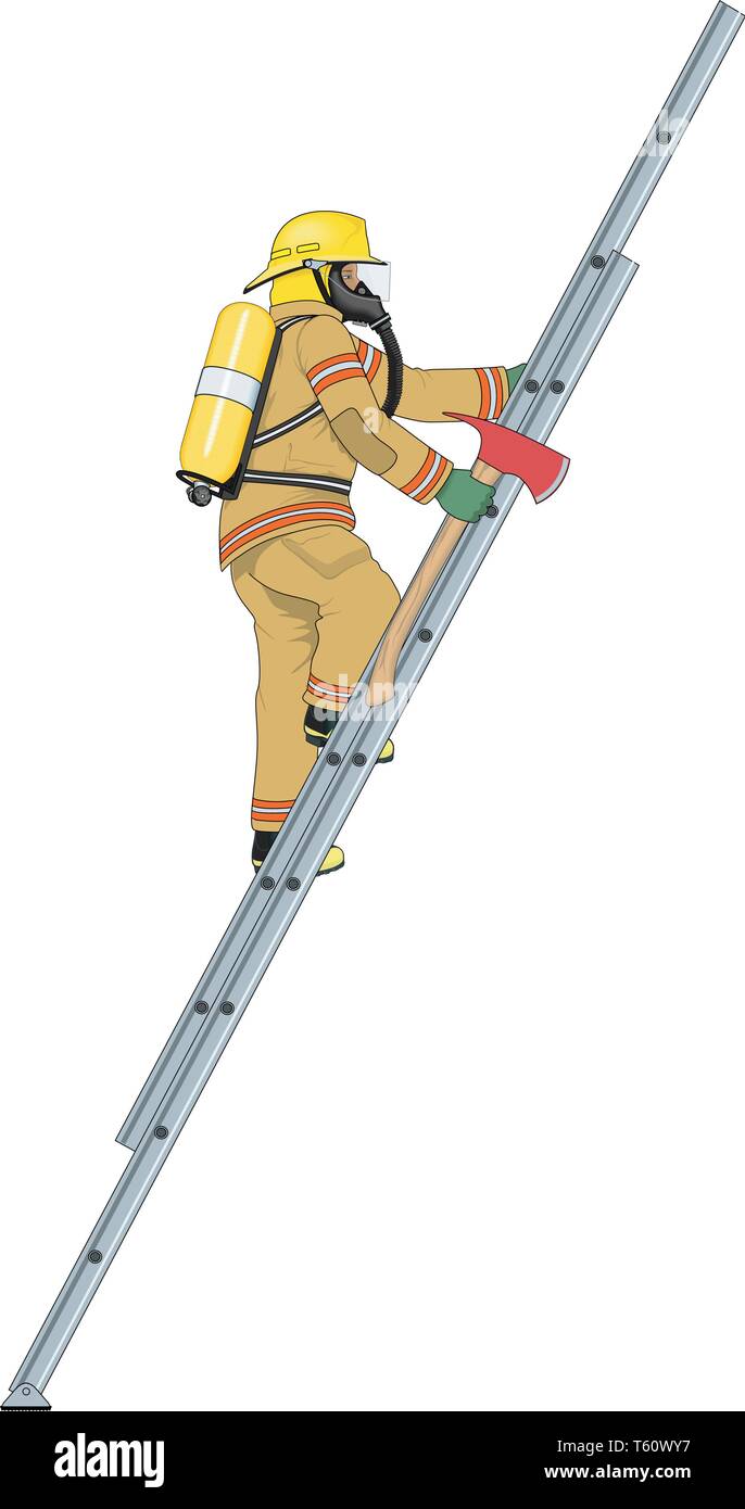 Firefighter Climbing Ladder Vector Illustration Stock Vector Image ...