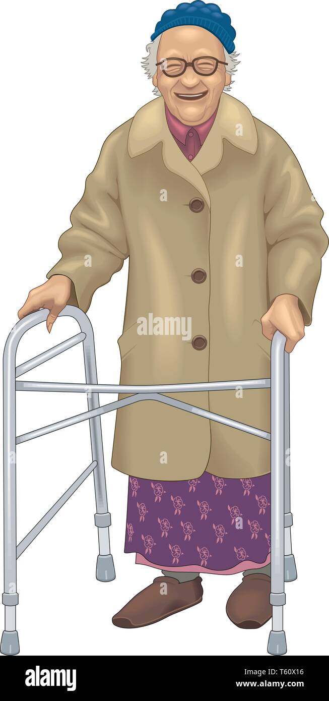 Woman with Walker Vector Illustration Stock Vector Image & Art - Alamy
