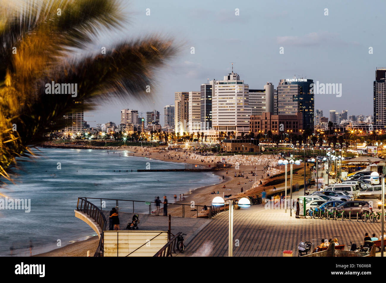 Tel Aviv cost line with tourist and swimming season. Many people on the ...