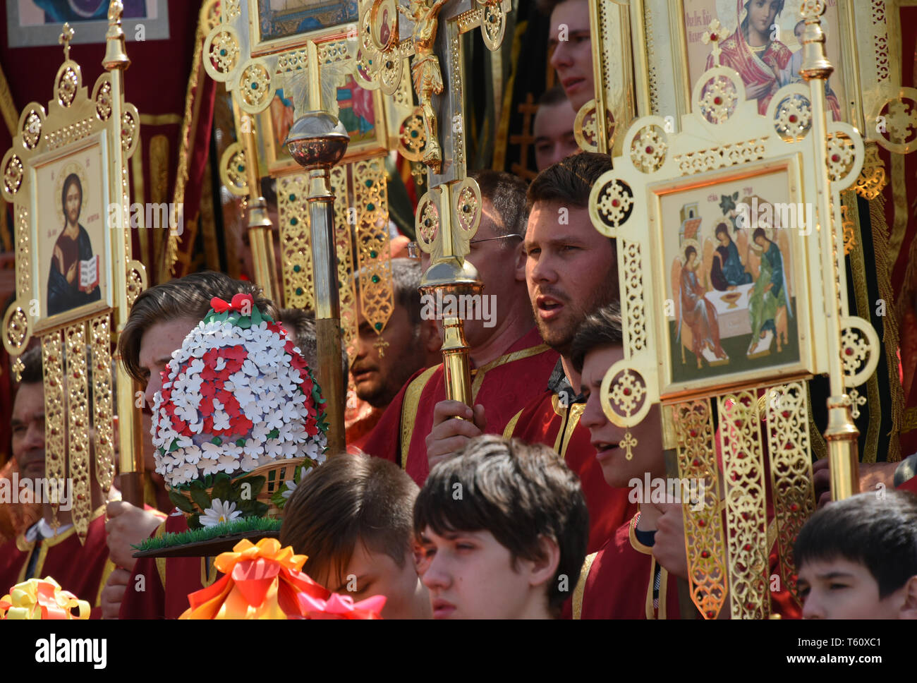 Orthodox Easter religious procession in Astrakhan, Russia Stock Photo ...