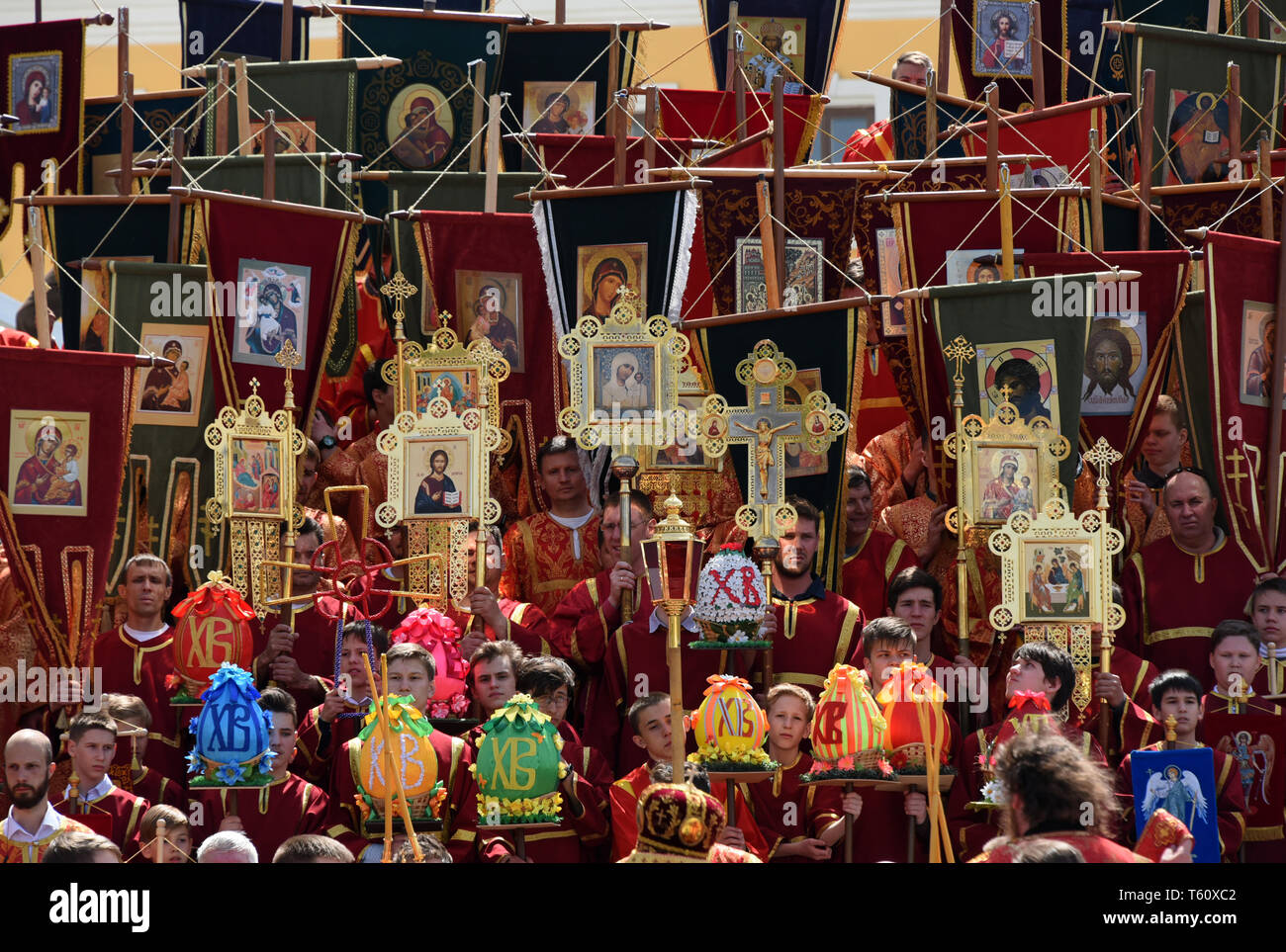 Orthodox Easter religious procession in Astrakhan, Russia Stock Photo ...