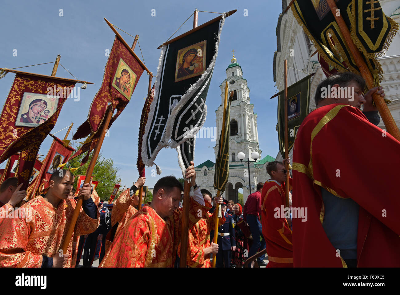 Orthodox Easter religious procession in Astrakhan, Russia Stock Photo ...