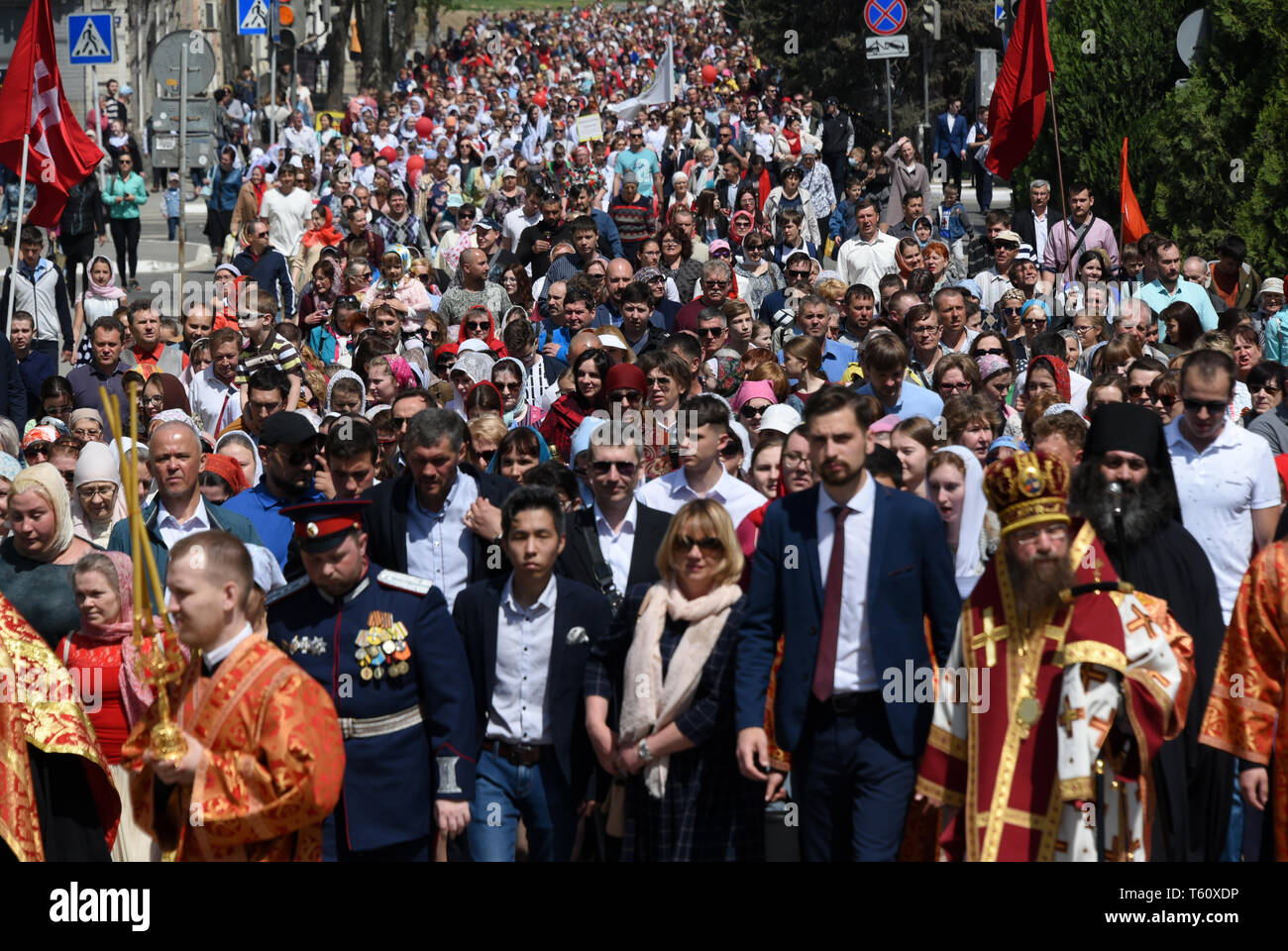 Orthodox Easter religious procession in Astrakhan, Russia Stock Photo ...
