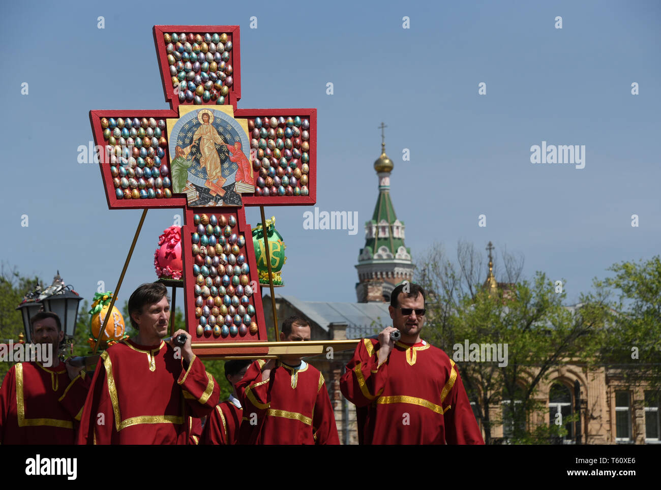 Orthodox Easter religious procession in Astrakhan, Russia Stock Photo ...