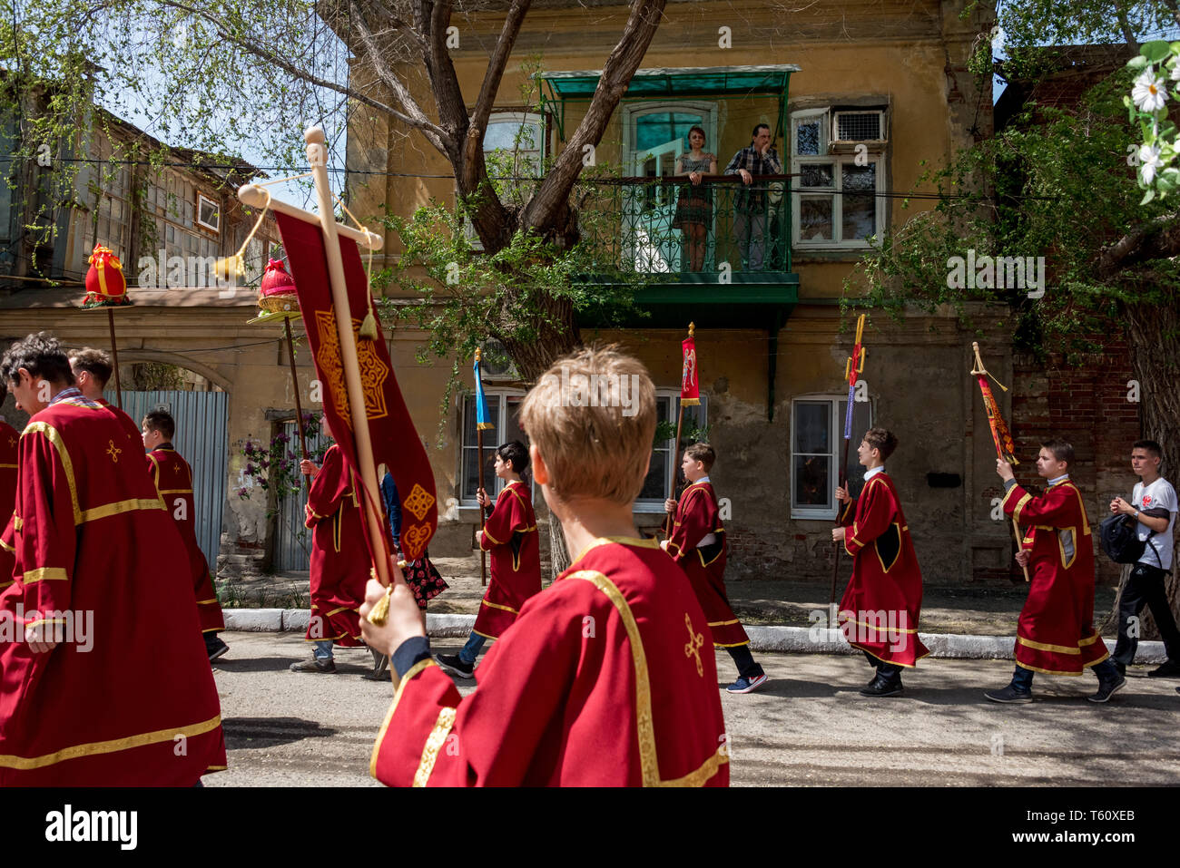 Orthodox Easter religious procession in Astrakhan, Russia Stock Photo ...