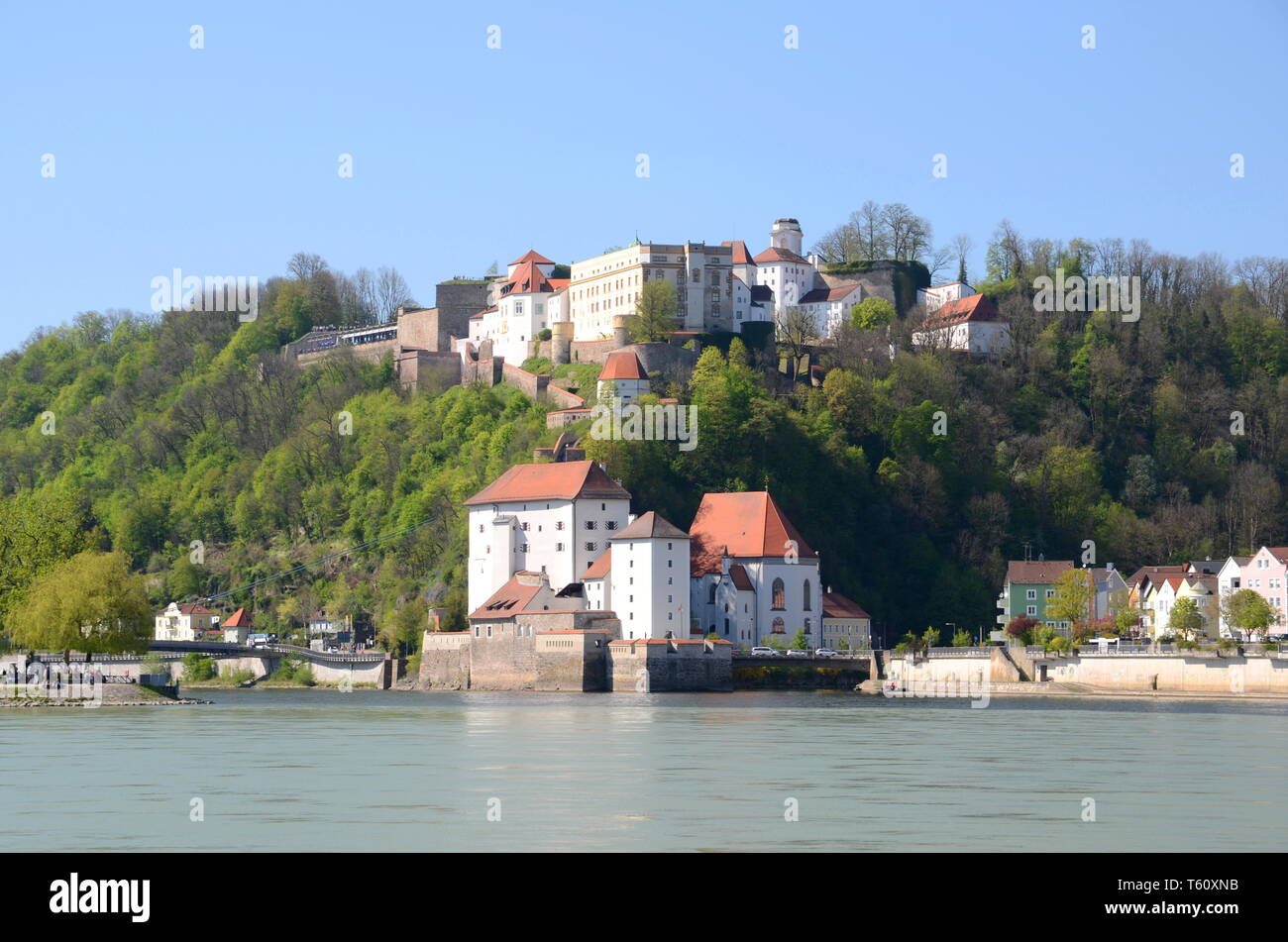 The confluence of the three rivers danube hi-res stock photography and ...